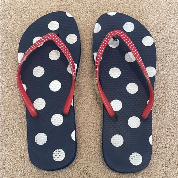 Shoes | Navy Blue White And Red Polka Dot Flip Flops Womens Size 78 ...